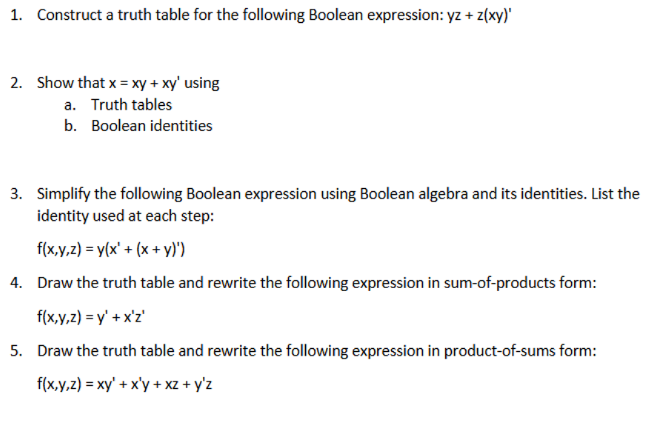 Construct A Truth Table For The Following Boolean