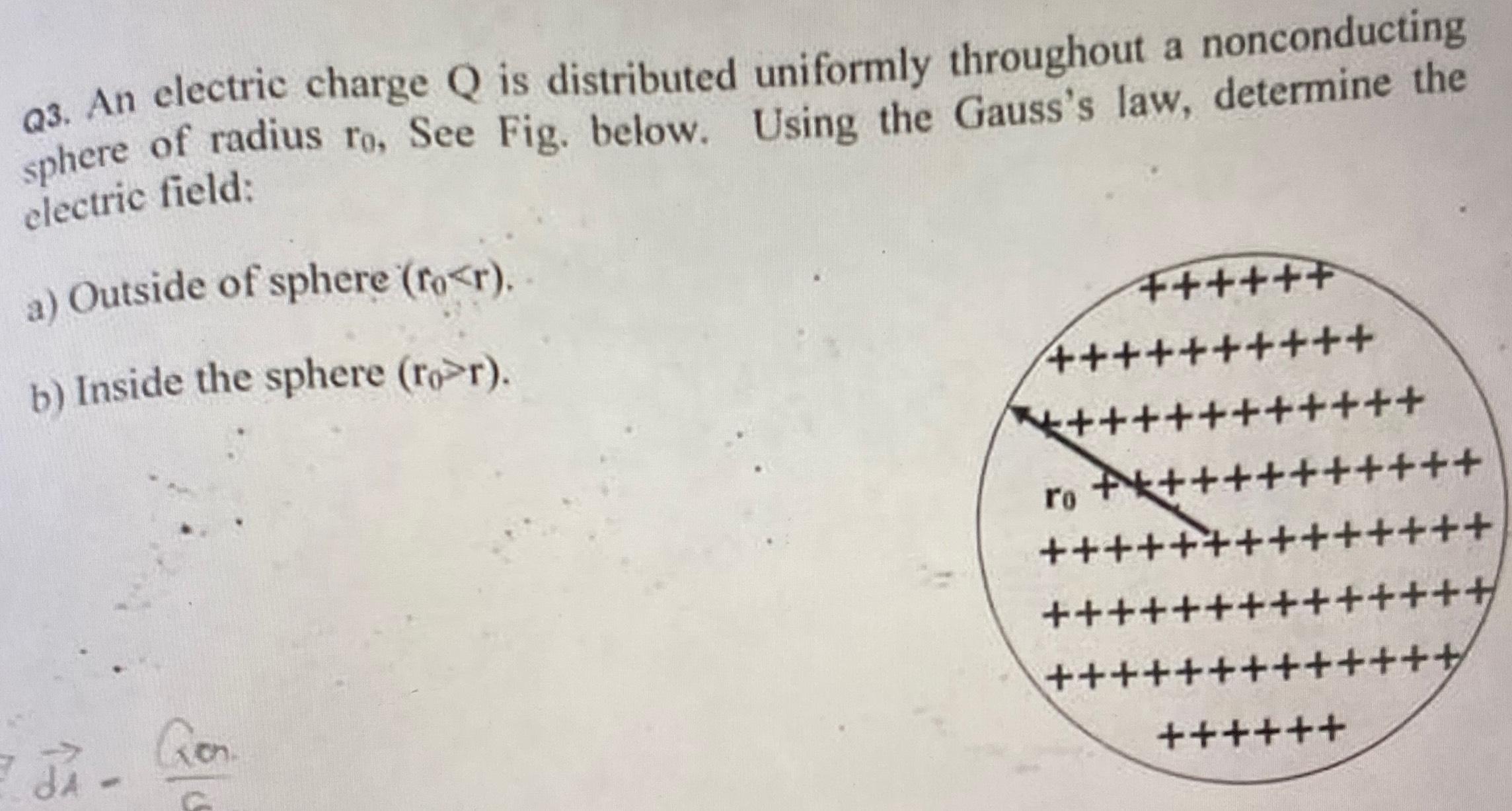 Solved Q3. ﻿An electric charge Q ﻿is distributed uniformly | Chegg.com