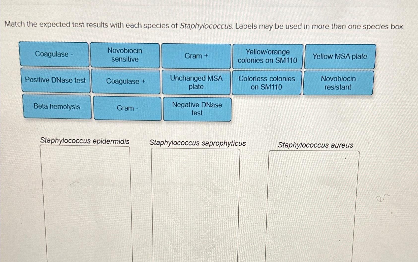Solved Match the expected test results with each species of | Chegg.com