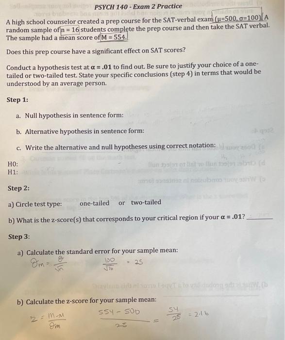 Solved PSYCH 140-Exam 2 Practice A high school counselor | Chegg.com