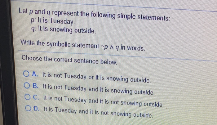Solved Let p and q represent the following simple | Chegg.com