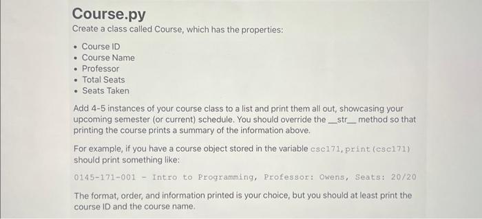 Solved Coursepy Create A Class Called Course Which Has The 2086
