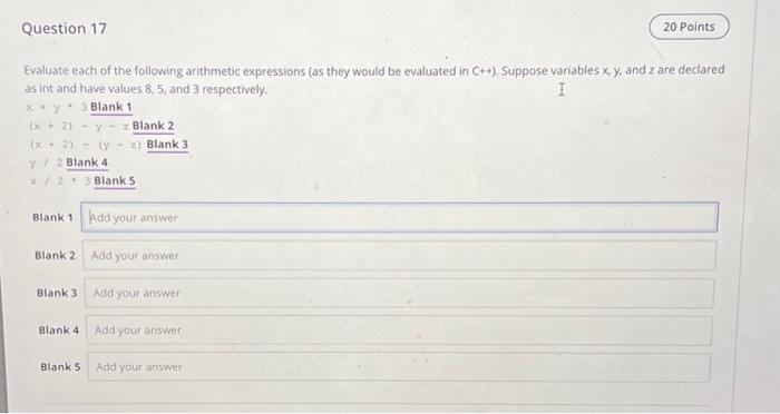 Solved Question 17 Evaluate each of the following arithmetic | Chegg.com