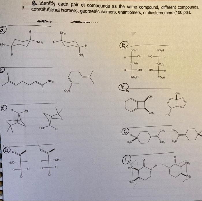 Solved 8. Identify each pair of compounds as the same | Chegg.com