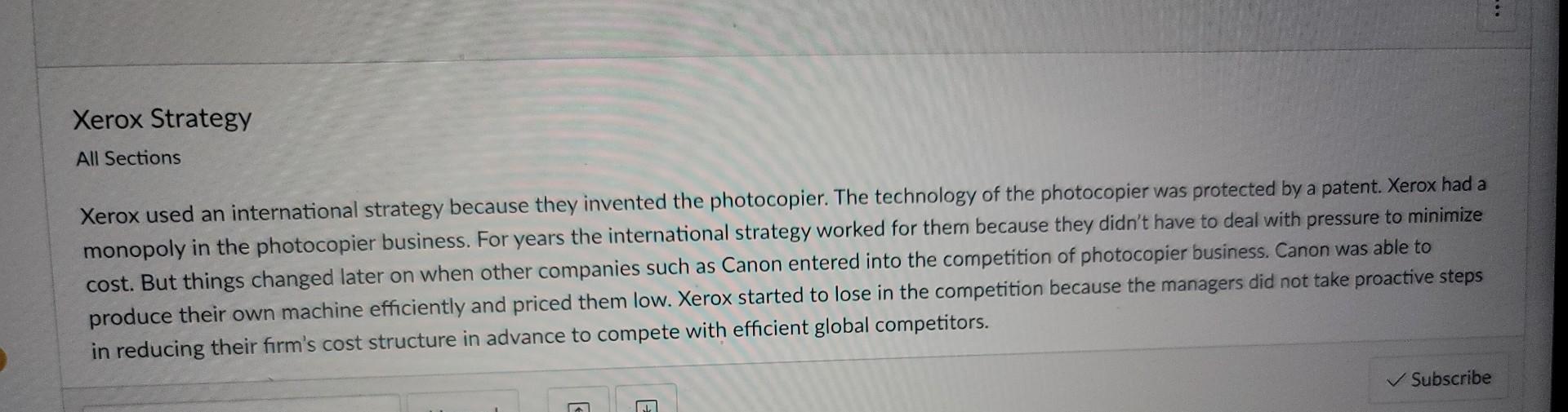 Xerox Strategy All Sections Xerox used an | Chegg.com