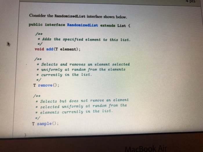 Solved pts Consider the RandomizedList interface shown | Chegg.com