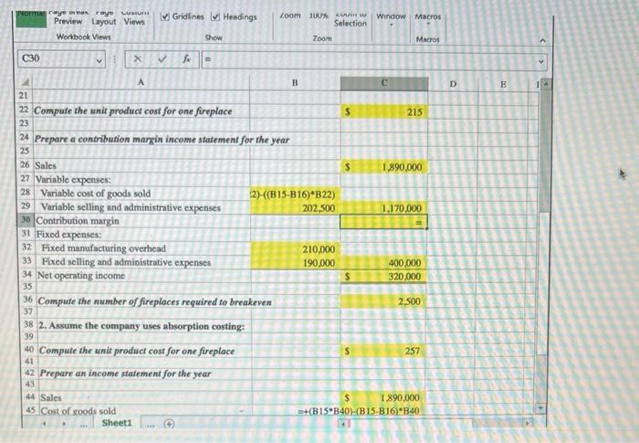 Solved Variable and Absorption Costing using Excel's SUM and | Chegg.com