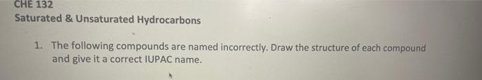 Solved Saturated \& Unsaturated Hydrocarbons 1. The | Chegg.com