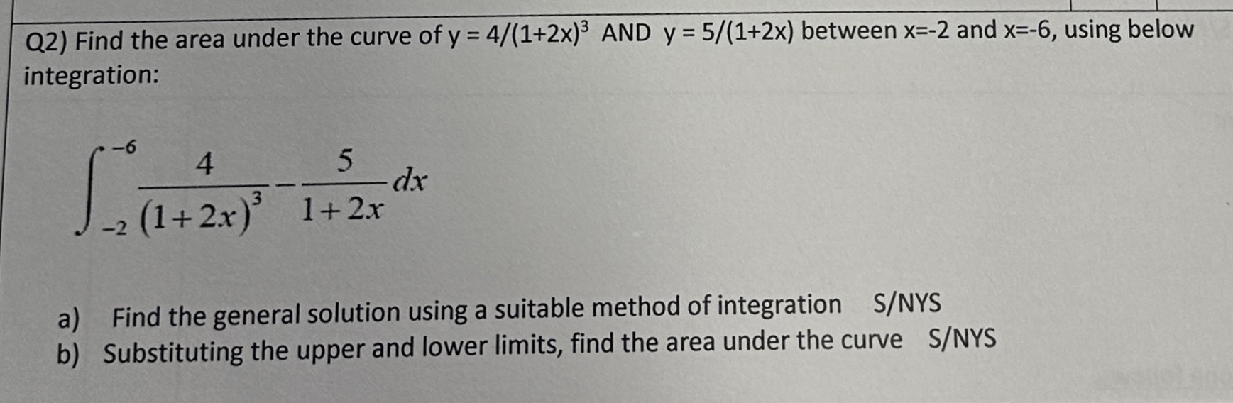 Solved Q2) ﻿Find the area under the curve of y=4(1+2x)3 ﻿AND | Chegg.com