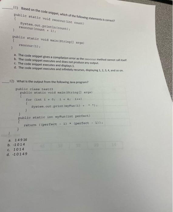 Solved 11) Based on the code snippet, which of the following | Chegg.com