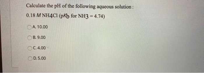Solved Calculate the pH of the following aqueous solution: | Chegg.com