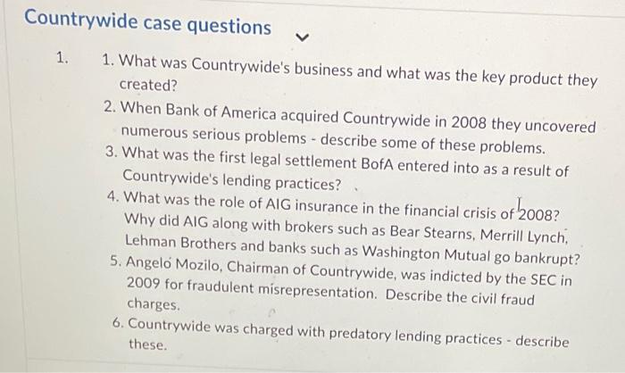 Solved ountrywide case questions 1. 1. What was | Chegg.com