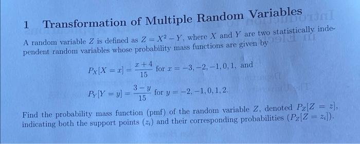 Solved Transformation of Multiple Random Variables DOS A | Chegg.com