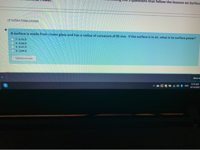 Solved uestions that follow the lessons on Surface Surface | Chegg.com