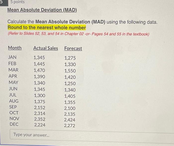 Solved Calculate The Mean Absolute Deviation Mad Using The