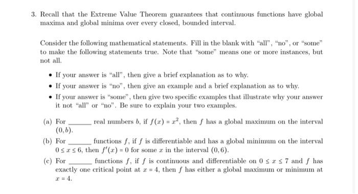 Solved 3. Recall that the Extreme Value Theorem guarantees | Chegg.com