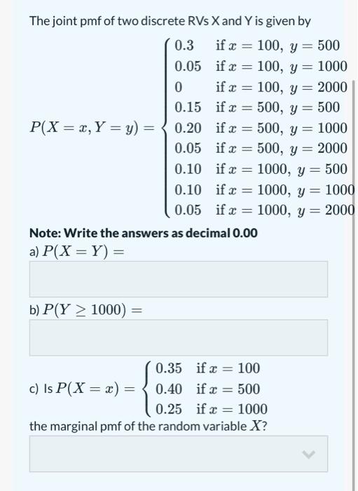 Solved The joint pmf of two discrete RVsX and Y is given by | Chegg.com