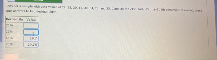 Solved Consider a sample with data values of 27, 25, 20, 15, | Chegg.com