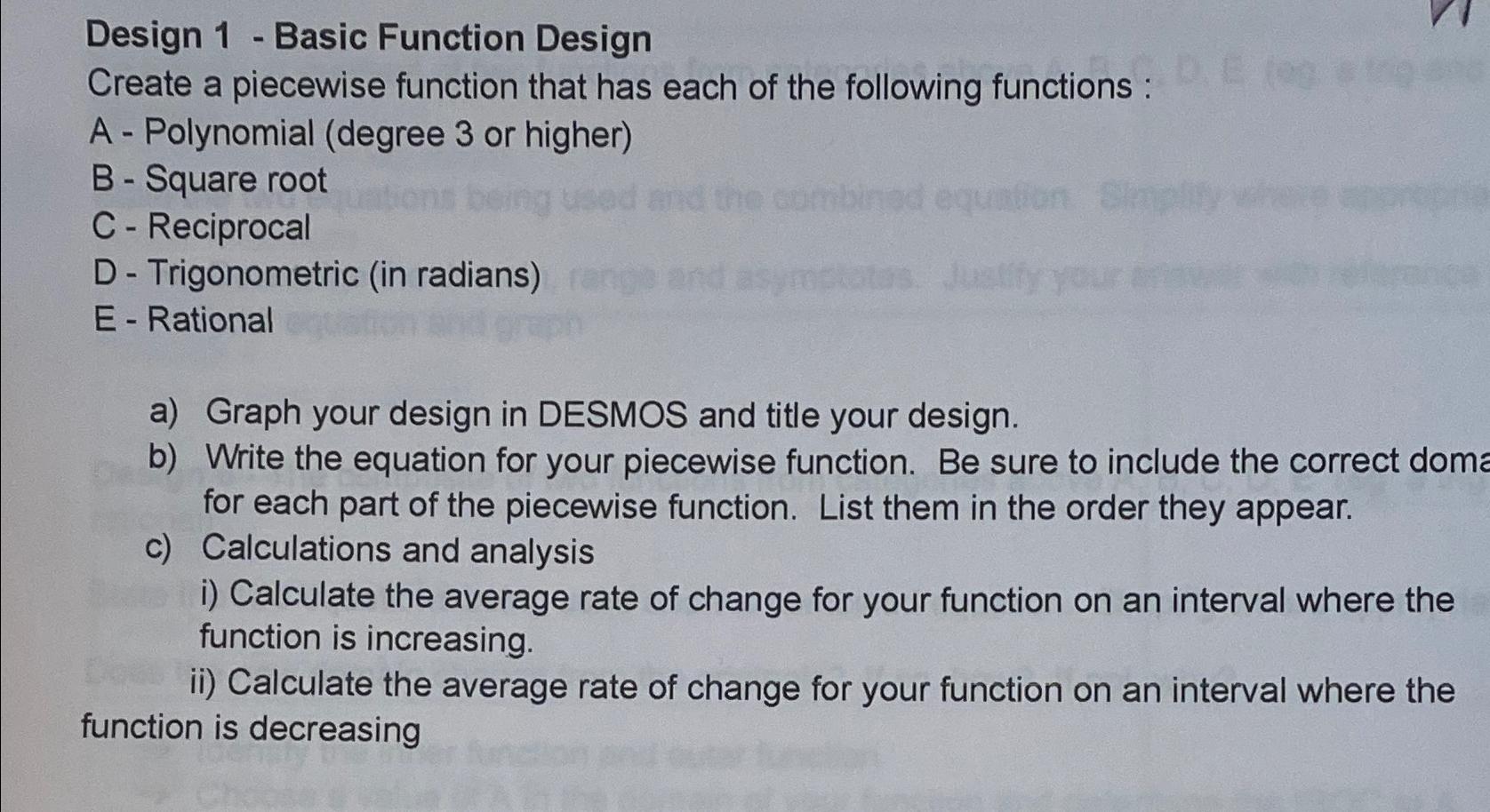 Solved Design 1 - ﻿Basic Function DesignCreate a piecewise | Chegg.com