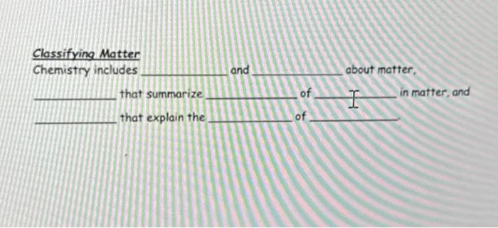 Solved Classifying Matter Chemistry includes that summarize | Chegg.com