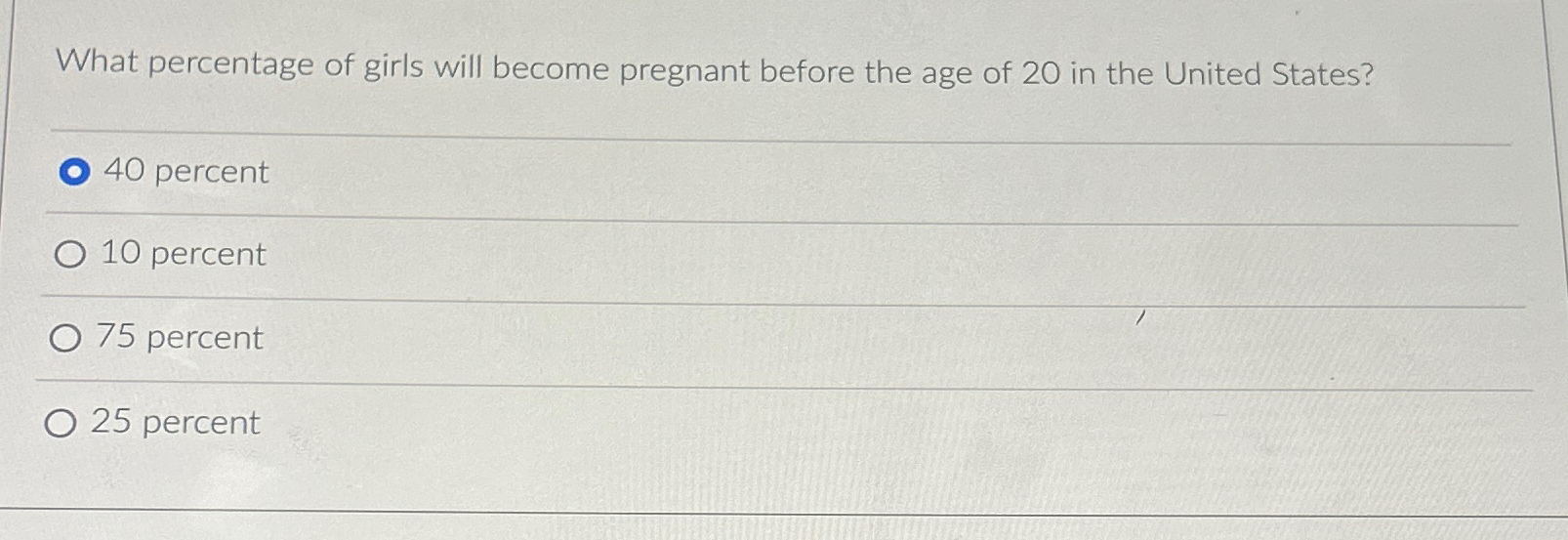 Solved What percentage of girls will become pregnant before | Chegg.com