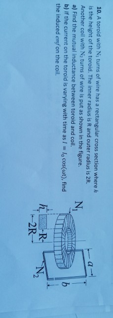 Solved 10. A toroid with N; turns of wire has a rectangular | Chegg.com