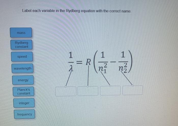 Solved Label each variable in the Rydberg equation with the | Chegg.com Solved Label each variable in the Rydberg equation with the | Chegg.com