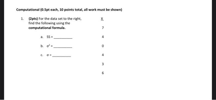 Solved Computational (0.5pt each, 10 points total, all work | Chegg.com