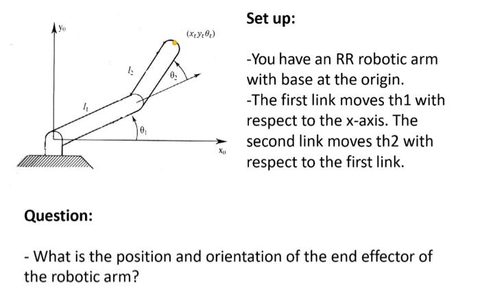 Solved Set up: -You have an RR robotic arm with base at the | Chegg.com
