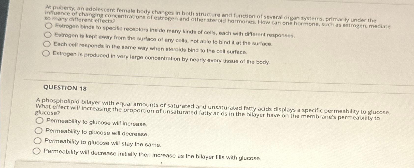 Solved At puberty, an adolescent female body changes in both | Chegg.com