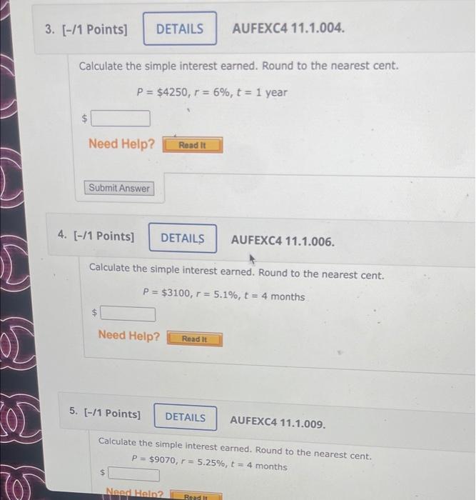 Solved 3. [-/1 Points] DETAILS AUFEXC4 11.1.004. Calculate | Chegg.com