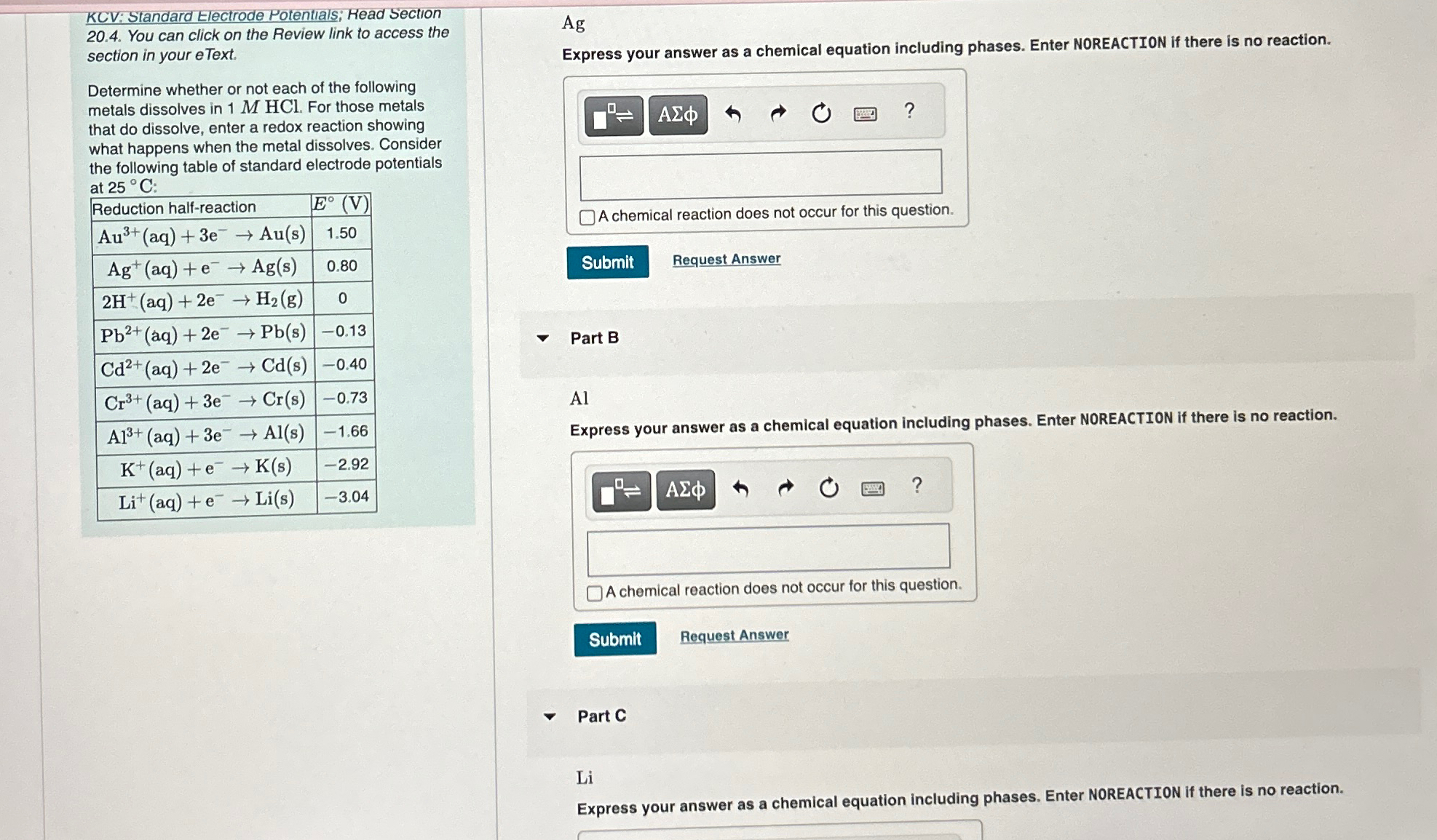 Solved KCV: Standard Electrode Potentials; Read Section | Chegg.com