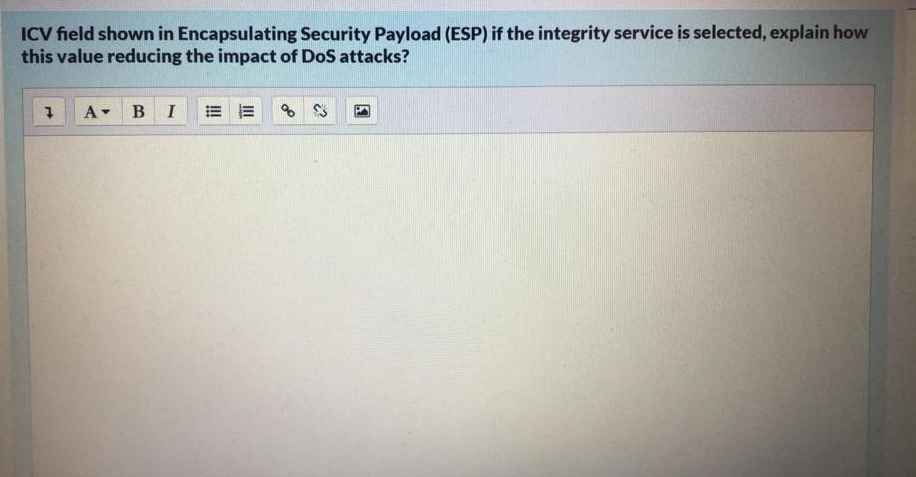 Solved ICV field shown in Encapsulating Security Payload | Chegg.com Solved ICV field shown in Encapsulating Security Payload | Chegg.com