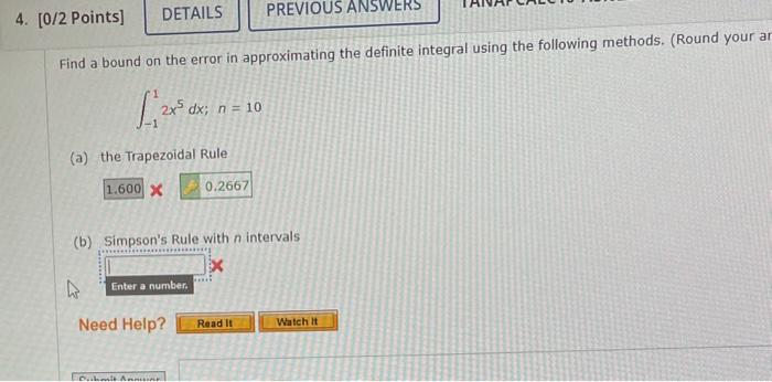 Solved Find a bound on the error in approximating the | Chegg.com