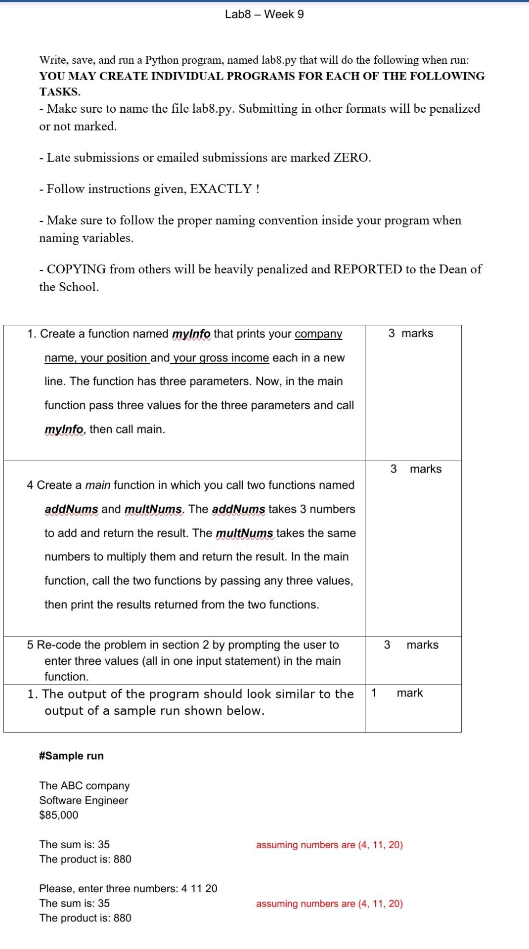 Solved Lab8 - Week 9 Write, save, and run a Python program, | Chegg.com