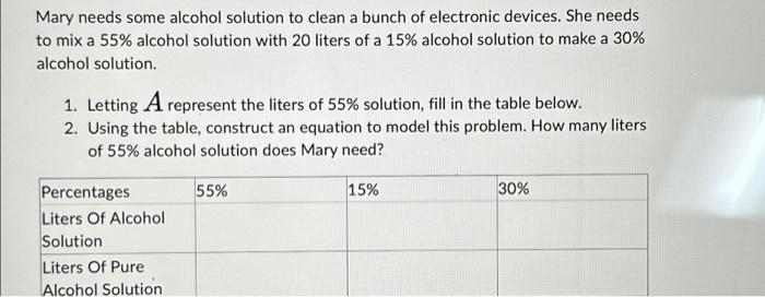Solved Mary needs some alcohol solution to clean a bunch of | Chegg.com
