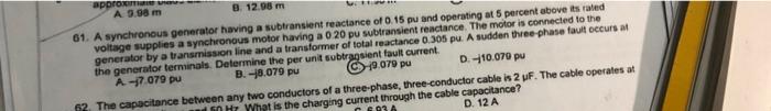 Solved 61 A Synchronous Generator Having A Subtransient