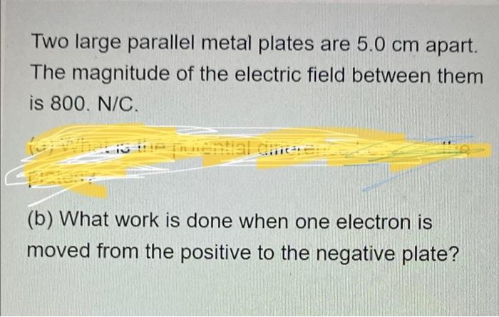 Solved Two large parallel metal plates are 5.0 cm apart. The | Chegg.com