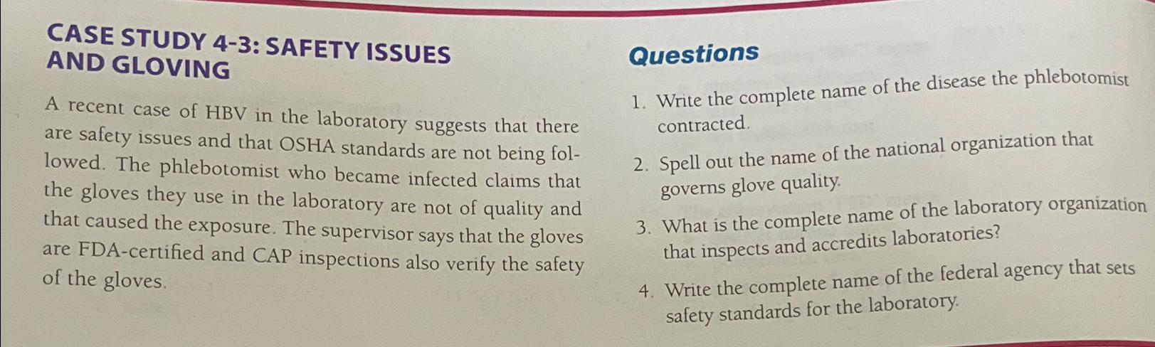 Solved CASE STUDY 4-3: SAFETY ISSUES AND GLOVINGA recent | Chegg.com