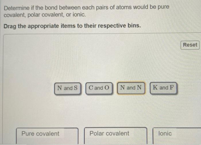 Solved Determine if the bond between each pairs of atoms | Chegg.com