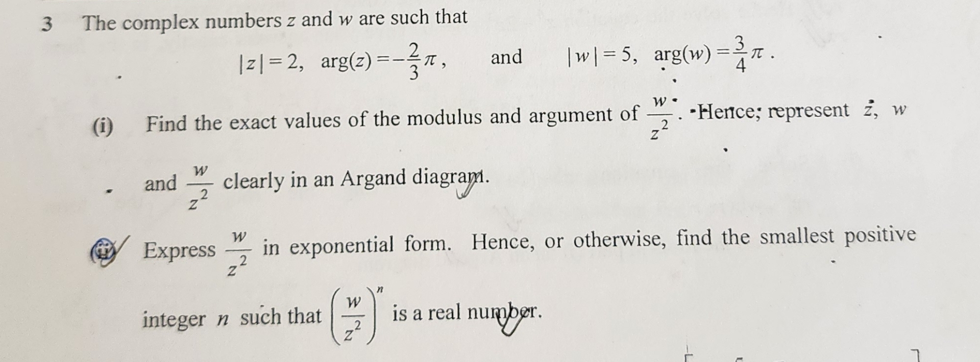 Solved 3 ﻿The complex numbers z ﻿and w ﻿are such | Chegg.com