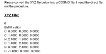 Solved Please convert the XYZ file below into a COSMO file. | Chegg.com