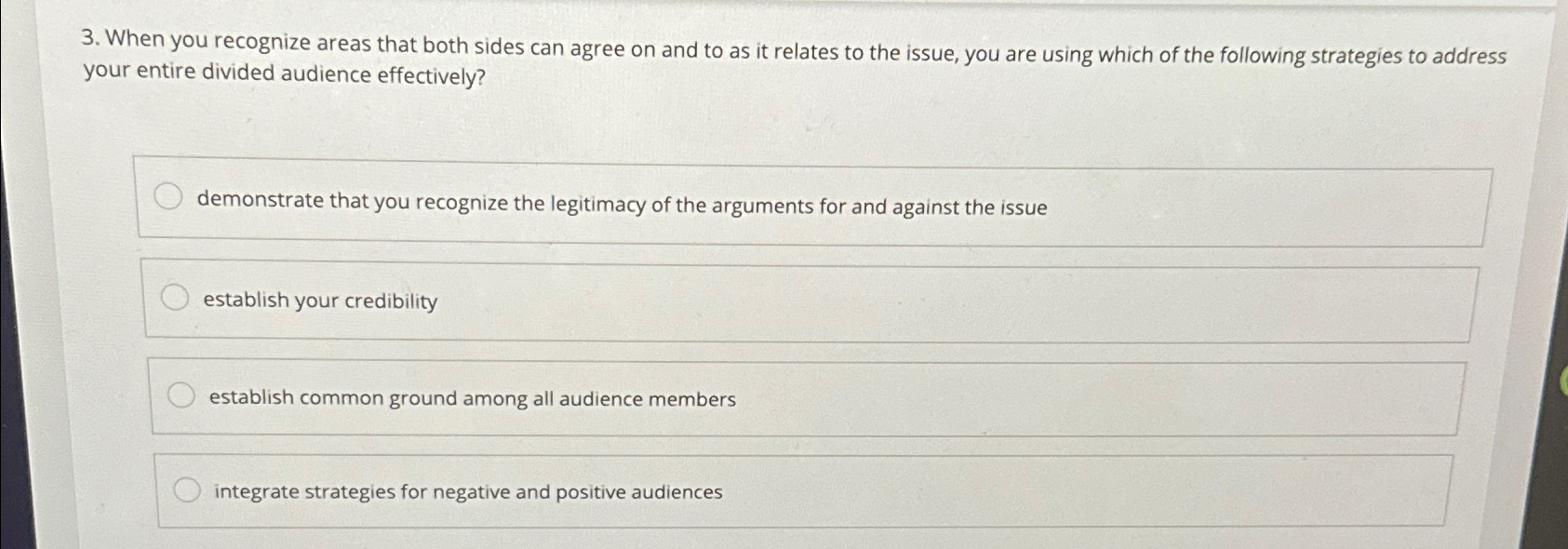 Solved When you recognize areas that both sides can agree on | Chegg.com