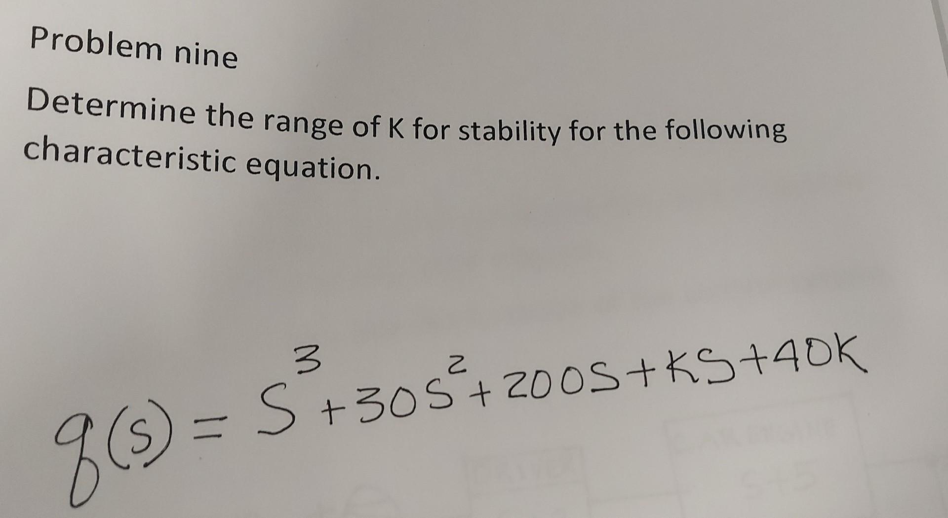 Solved Problem nine Determine the range of K for stability | Chegg.com