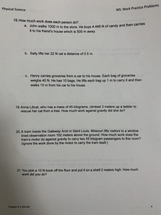 Solved WS: Work Practice Problems Physical Science 13. A | Chegg.com