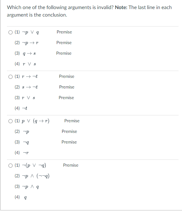 Solved Which one of the following arguments is invalid? | Chegg.com