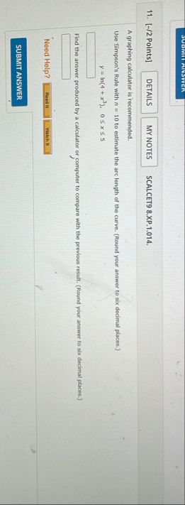 Solved [-/2 ﻿Points] ﻿SCALCET9 8.XP.1.014.A graphing | Chegg.com