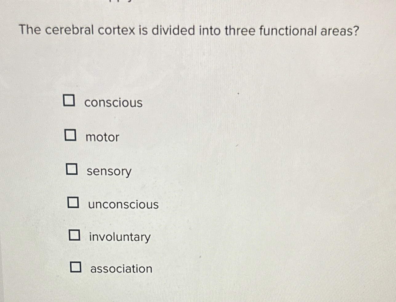 Solved The cerebral cortex is divided into three functional | Chegg.com