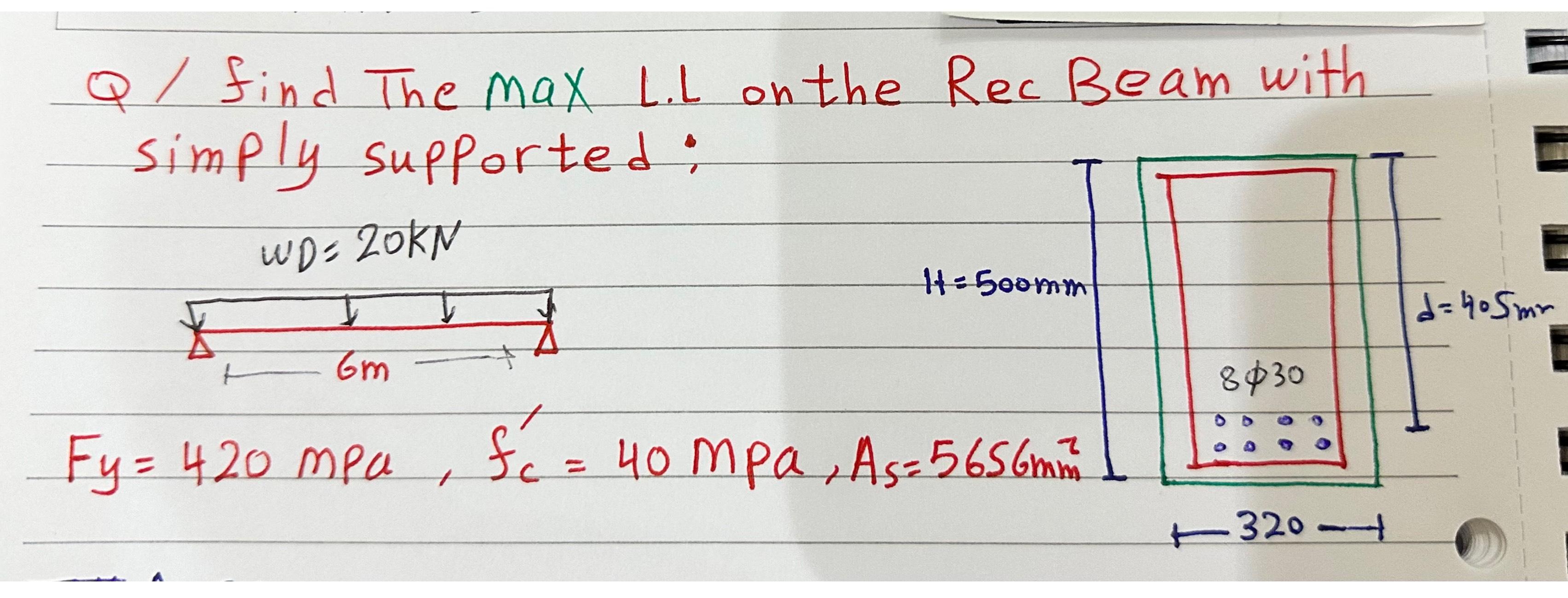 Solved Q / ﻿find The max Live.Load on the Rec Beam with | Chegg.com