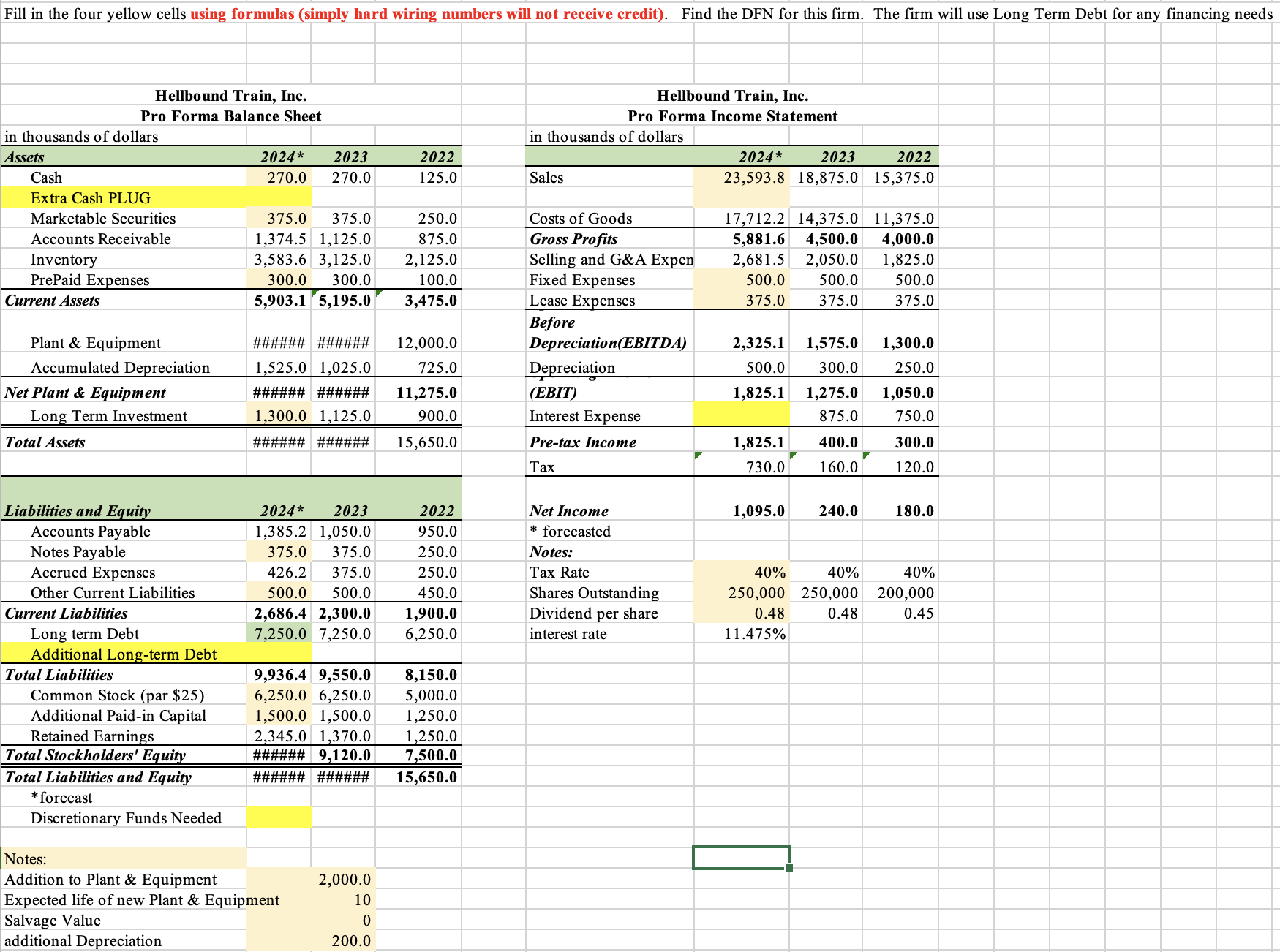 Solved Fill in the four yellow cells using formulas (simply | Chegg.com
